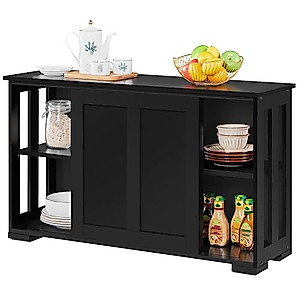 Yaheetech Sideboard Buffet Cabinet, Kitchen Storage Cabinet with Sliding Door and Adjustable Shelf, Stackable Cabinets Console Table for Living Room, Kitchen, Dining Room, Hallway, Black