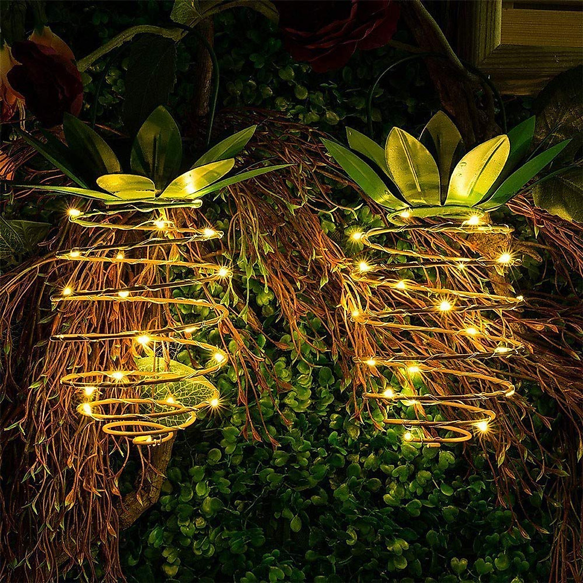 2 Pack Outdoor Decorative Solar Lights 24 Bright LED Pineapple Hanging Lanterns Waterproof for Garden, Corridor, Courtyard, Party Decor (Warm White)