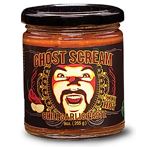 Ghost Scream Hot Sauce - “Chili Garlic Paste” (Asian Style Sambal) - Award Winning Recipe (from a World-Renowned Chef) with Fresh Ghost Chili Peppers, Fiery Red Jalapenos & Fresh Garlic. (9 Oz.)