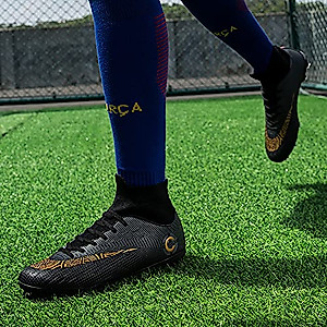 Men’s Soccer Shoes Women Soccer Cleats High-Top Unisex Football Spikes Sneaker Outdoor Training Athletic Turf Cleats Black