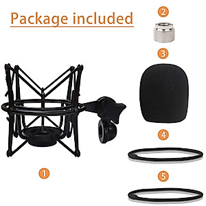 Boseen Microphone Shock Mount with Foam Windscreen Compatible with AT2020 AT2020USB+ AT2020USBi, Spider Shockmount Holder with Mic Cover Pop Filter and Screw Adapter Eliminates Vibration Noise