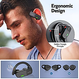 DACOM True Wireless Bone Conduction Headphones Open Ear Bluetooth Headphones with Earhooks 26 Hrs Playtime with Charging Case Sport Earbuds Waterproof with Built-in Mic for Workouts Running Cycling