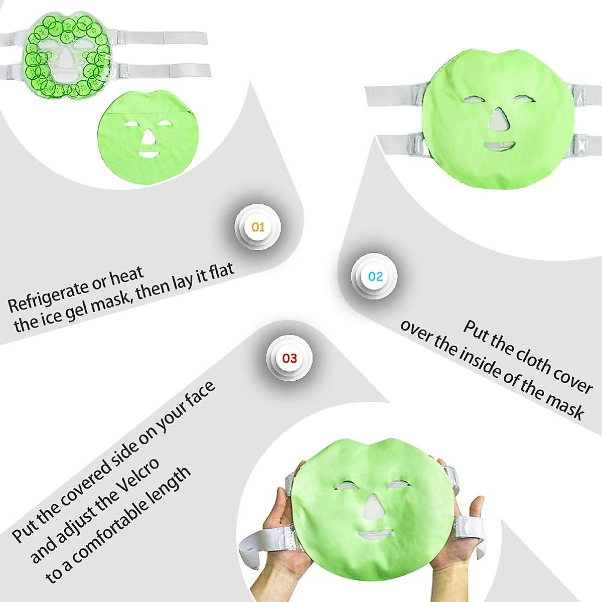 Face Ice Gel Pack with Wrap - Reusable Hot Cold Compress for Skin Care, Puffiness Eyes, Swollen Face, Cold Face Mask Gel Pack Pain Relief for Migraines, Injuries, Inflammation, Sinus Headaches, Stress