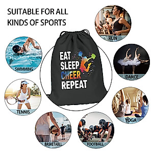 Pishovi Eat Sleep Cheer Repeat Sports Bag Drawstring Waterproof Backpack, Cheerleading Sports Bag for Woman, Cheerleading Gifts for Girl Cheerleaders Team Mom Gift, Cheerleading Lover Gift Idea