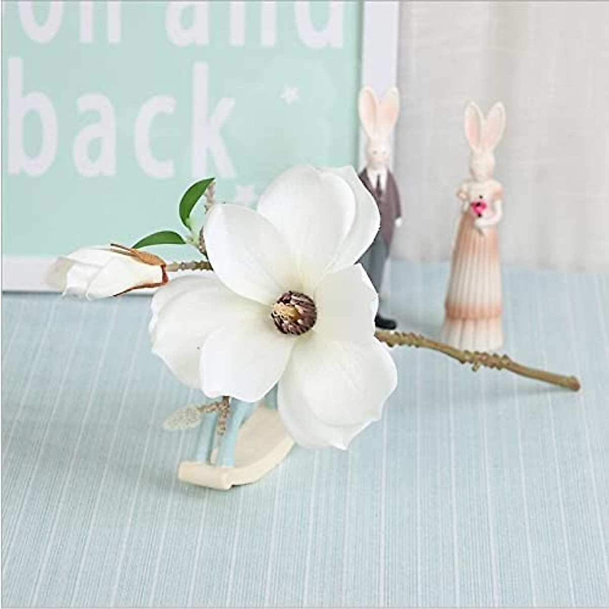 6 Stems Artificial 2 Head Magnolia Flowers, Realistic Silk Flower Bouquet for Floral Arrangements Home Table Decor Photo Props,White