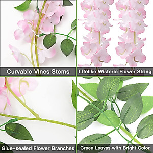 U'Artlines 5Pcs 7.2 Ft/Piece Artificial Wisteria Garland Silk Fake Pink Wisteria Flowers Hanging Greenery Vines Garlands Rattan for Home Garden Wedding Arch Party Indoor Outdoor Decor