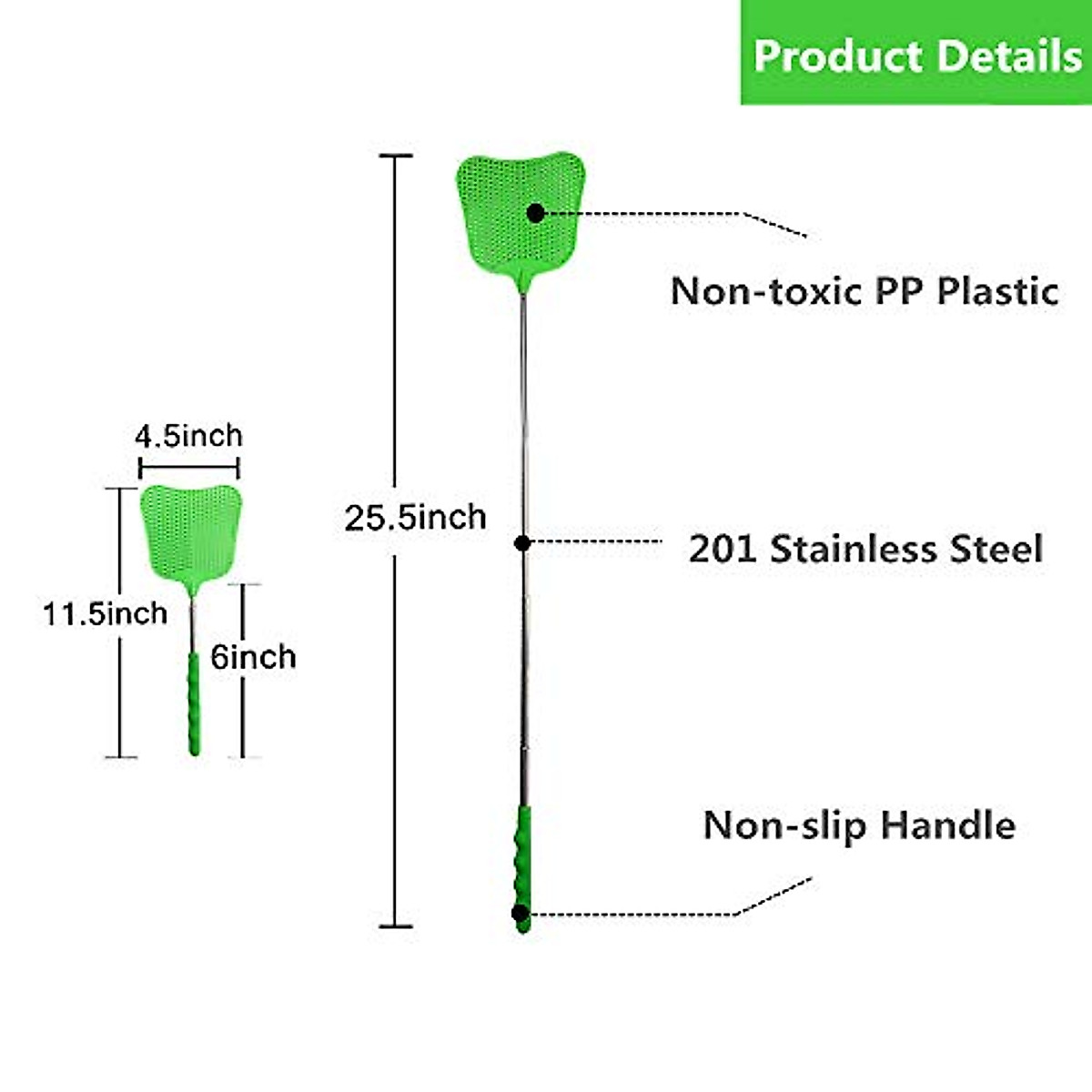 foxany Fly Swatters Extendable, Durable Plastic Fly Swatter Heavy Duty Set, Telescopic Flyswatter with Stainless Steel Handle for Indoor/Outdoor/Office (3 Pack)