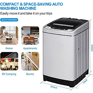KUMIO 1.5 Cu.ft Washing Machine, 11Lbs Automatic Portable Washer with 8 Wash Programs 10 Water Levels, LED Display, Built-in Drain Pump, Compact Washing Machine for Apartment RV Dorm, Grey