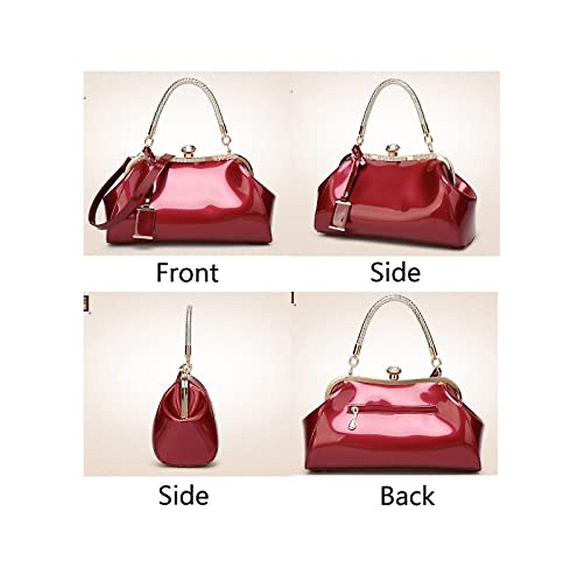 YAQUNICER Tote Bag Patent Leather Handbag for Women Top Handle Evening Bag Wedding Retro Purse-White