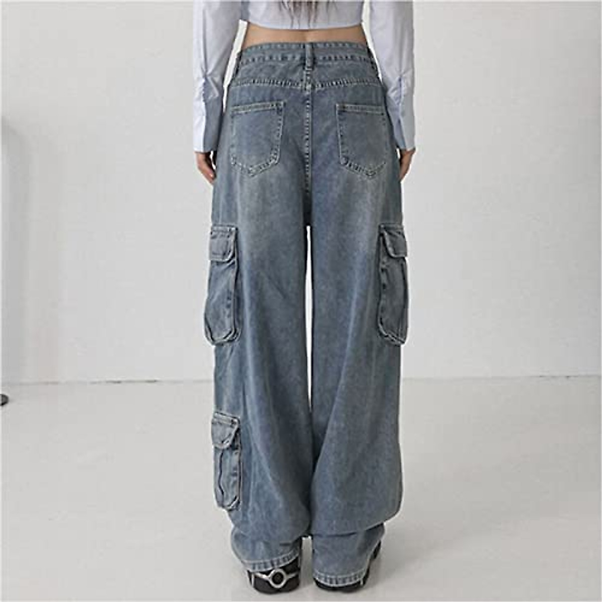 Jeans for Women Y2k Low Waist Wide Leg Denim Jeans Loose Baggy Cargo Jeans Vintage E-Girl Streetwear (Blue2, M)