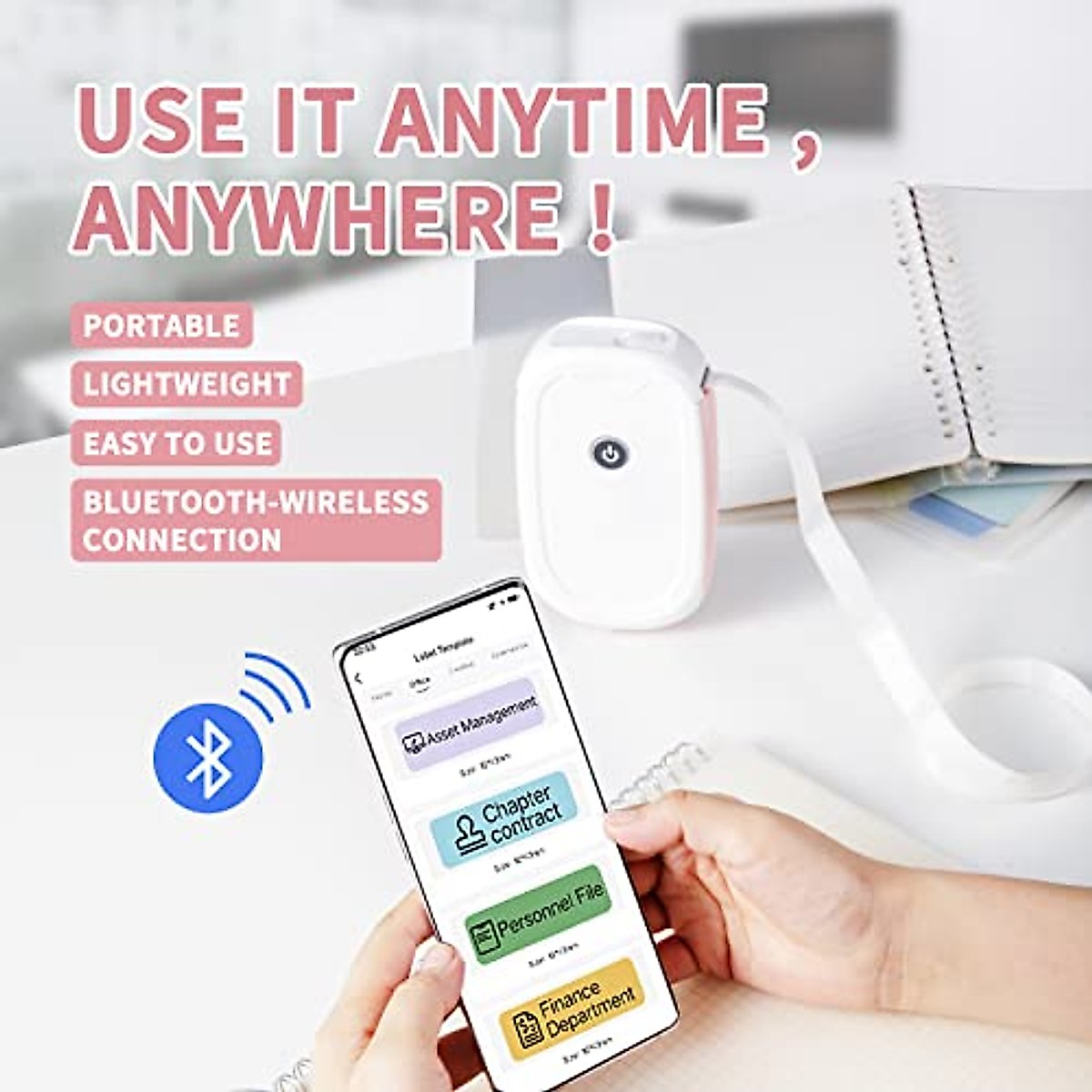 iEager L11 Portable Label Maker Machine, Wireless Mini Label Printer, White-Pink Thermal High Speed Printing Machine with Tape, Compatible with iOS & Android