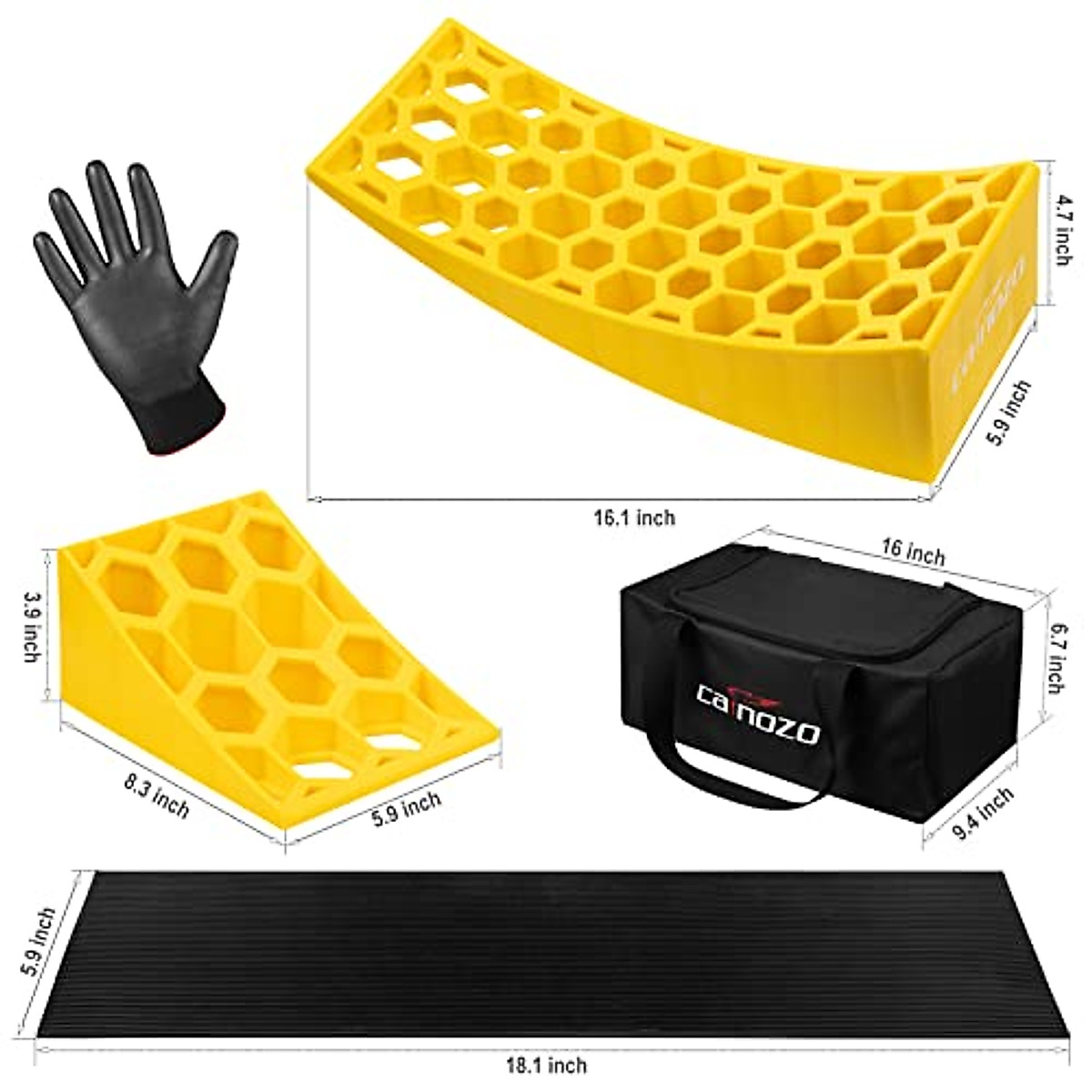 Cainozo RV Leveling Blocks Camper Leveler 2 Pack with Carrying Bag,Leveler Chocks Precise Camper Leveling Includes Two Curved Levelers,Two Rubber Grip Mats,Two Chocks,and A Carrying Bag Yellow