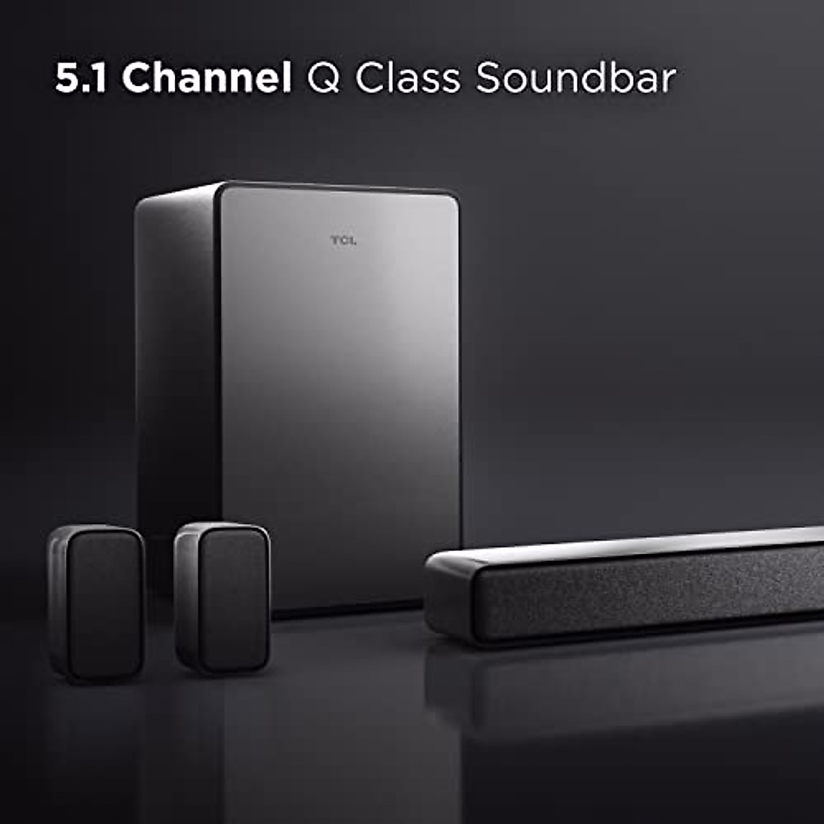 TCL 5.1ch Sound Bar with Wireless Subwoofer (Q6510, 2023 Model), Dolby Audio, DTS Virtual:X, 430W, Built-in Center Channel Speaker, 2 Rear Surround Sound Speakers, Wall Mount/HDMI Cable Included,Black