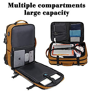 TUGUAN Travel Laptop Backpack 40L Large Computer Backpack with USB Charging Port 17 Inch Laptop Backpack for Men Expandable Travel Backpacks for Men Women, Brown - Suitable for Travel