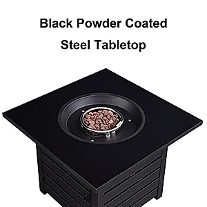 Outdoor Patio Fire Pit Table, 40,000 BTU Square Metal Propane Gas Firepit with Tabletop and Lava Rock for Outside Garden Backyard Deck Patio, 31.77 Inch Black