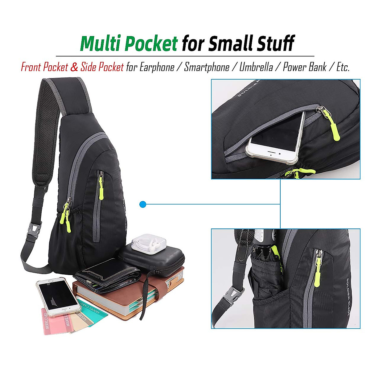 Gisdanchz Sling Bags for Men Water-proof, Lightweight Sports Sling Backpack Small Rucksack for Men Women Cross Body Chest One Strap Shoulder Bags Personal Pocket Small Travel Bag for Gym Sport, Black