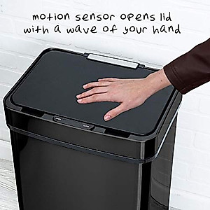 50l Black Stainless Steel Motion Sensor Trash Can Rectangle Decorative