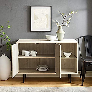 Walker Edison Theo Mid Century Modern 2 Door Asymmetrical Glass Shelf Buffet, 44 Inch, Birch