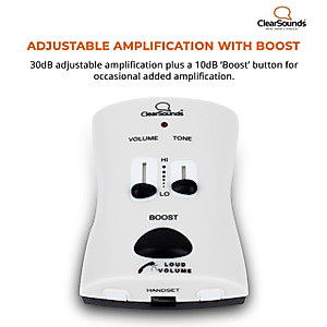 ClearSounds WIL95 UltraClear Portable Telephone Amplifier for Corded Digital and VoIP Phones with Up to 40dB Amplification, AC Powered (White)