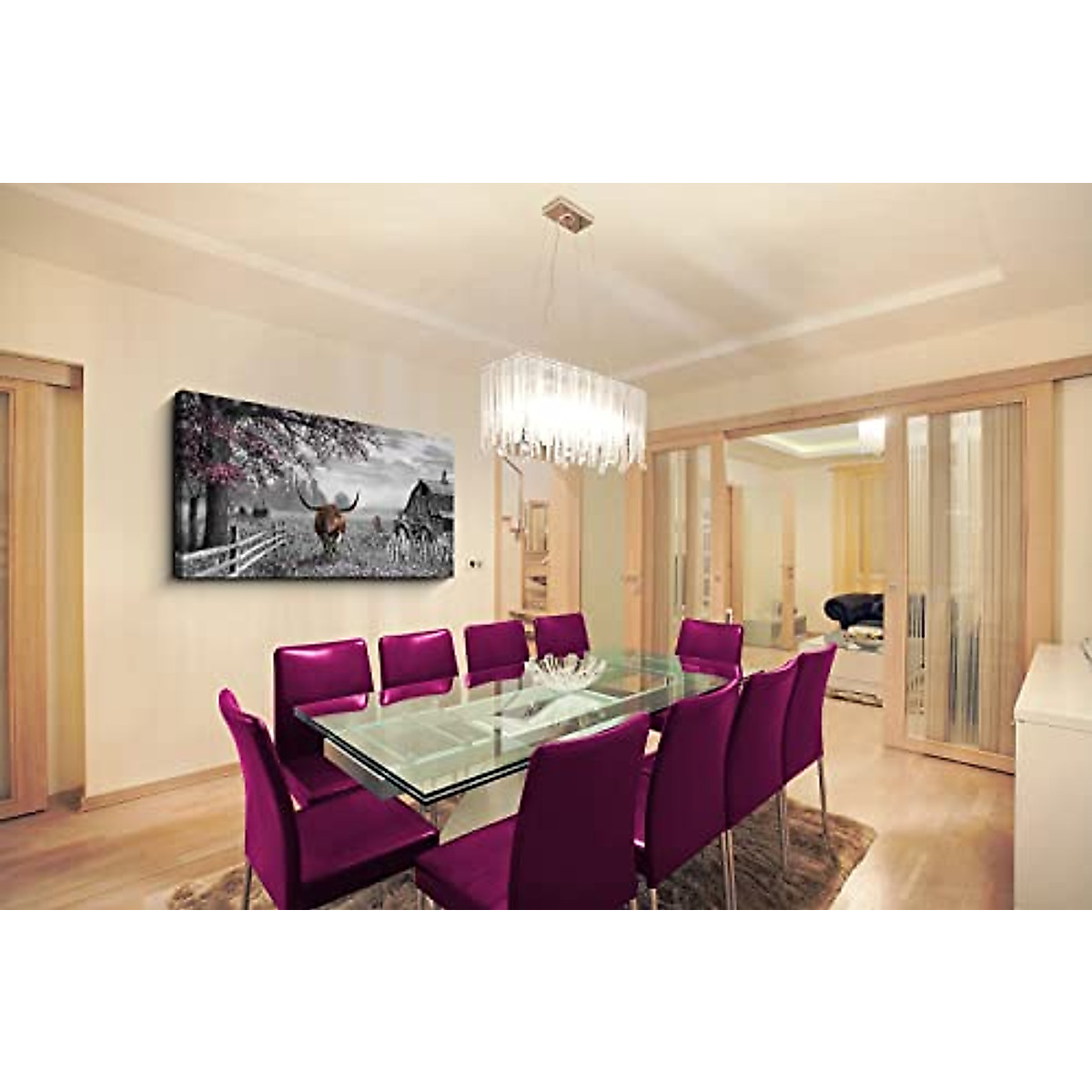 Jufahivos Western Decor Cow Print Black and White Wall Art for Living Room Bedroom office Wall Art Pink Pictures Rusti Decor Cow Wall Art for Living Room Decorations Wall Art 24x48 Inches Wall Art