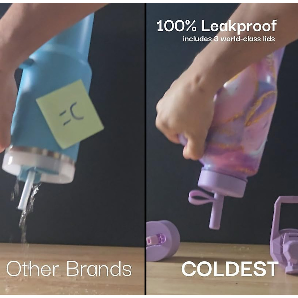 Coldest 40 oz Tumbler with Handle and Straw, 100% Leak Proof Insulated Tumbler with Lid and Straw (3 Lids), Stainless Steel Tumblers for Women & Men, Cup Holder Friendly, 36 oz (Clouds of Tie Dye)