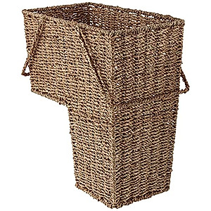15" Water Hyacinth Storage Stair Basket With Handles by Trademark Innovations (Natural)