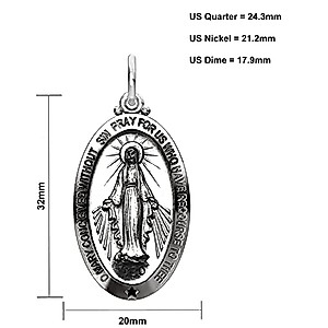 US Jewels Ladies 925 Sterling Silver 32.5mm Virgin Mary Antique Finish Pendant