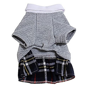 KINDD Pet Clothing Clothes for Dogs Campus Style Lovers Outfit Small Dog Puppy Plaid Dog Dress Hoodie Sweatshirts Pet Clothes, Grey for gril, XL
