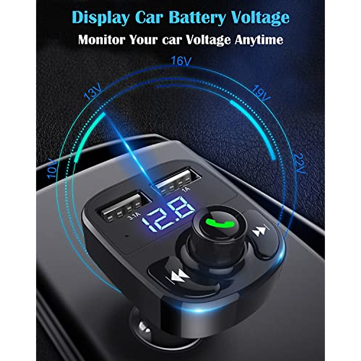 Handsfree Call Car Charger,Wireless Bluetooth FM Transmitter Radio Receiver,Mp3 Audio Music Stereo Adapter,Dual USB Port Charger Compatible for All Smartphones,Samsung Galaxy,LG,HTC,etc.