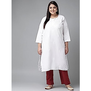 Ada Indian Hand Embroidered Chikankari White Cotton Kurti Kurta Tunic for Women A100376 (Small)