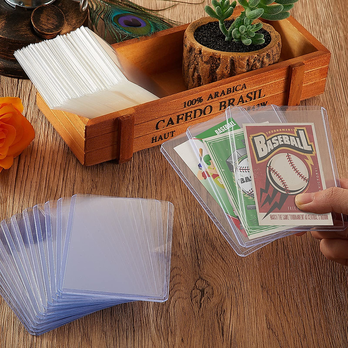 Hard Card Sleeves Sports Card Holder Transparent Protective Card Sleeves for Holding Baseball Card, Sports Cards, Trading Card, Game Card, 3 x 4 Inch (120 Pieces)