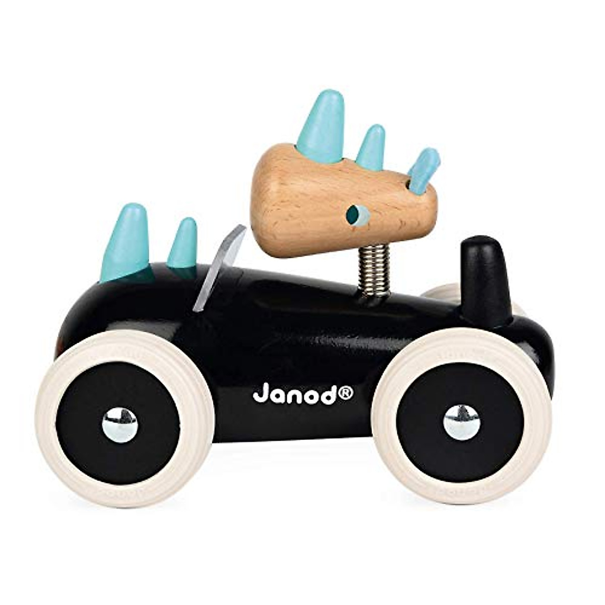 Janod Spirit Wood Car Push Toy - Rony Rhino - Ages 18 Months+ - J04492