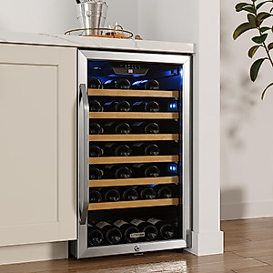 EdgeStar CWF440SZ 20 Inch Wide 44 Bottle Capacity Free Standing Wine Cooler with Reversible Door and LED Lighting