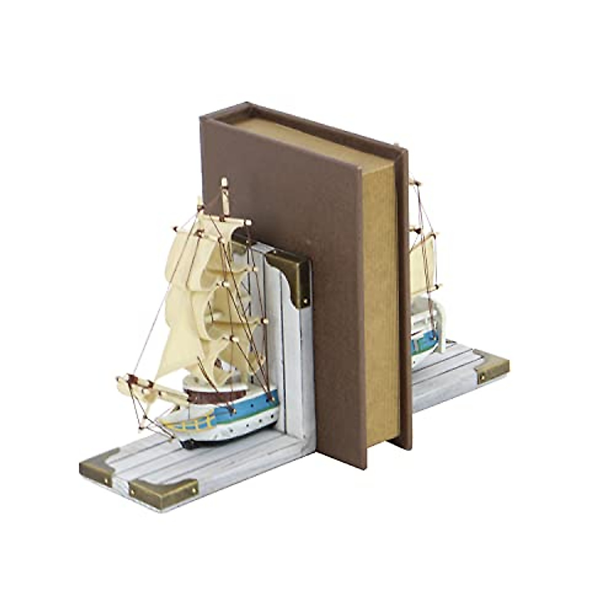Deco 79 Wood Sail Boat Bookends with Real Boat Rigging, Set of 2 6"W, 9"H, White
