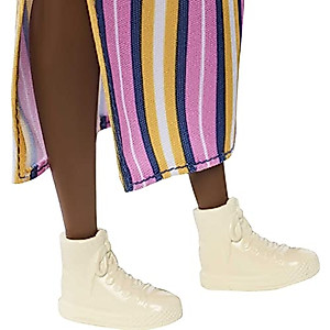 Barbie Fashionistas Doll #135 with Natural Curly Hair and Vitiligo Wearing Striped Dress and Accessories