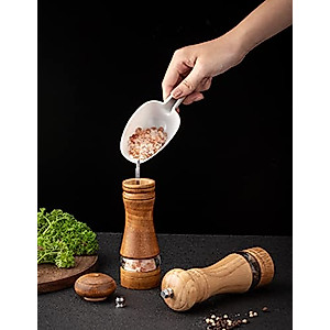 Funly mee 2 Pack Farmhouse Manual Wood Salt and Pepper Grinder Mills Sets, Refillable Mill Sets with Clear Acrylic Window - 6.5 In (6.5 inch Brown)