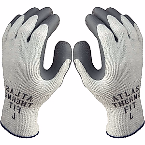 Atlas Showa - Therma-Fit 10-Gauge Insulated Seamless Liner Work Gloves with Natural Rubber Latex Coating - Grey, Large, 12-Pair - 451