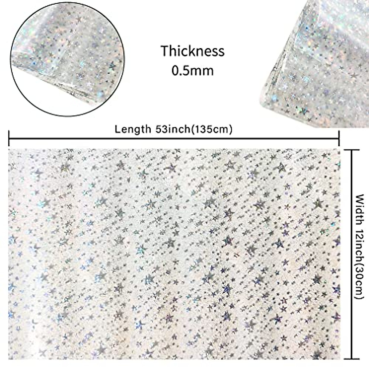 HYANG Holographic Star Transparent PVC Super Clear Holographic Vinyl Faux Leather Sheets 1 Roll 12"X47" (30cmX120cm) for DIY Bows Earrings Bags DIY Crafts Making