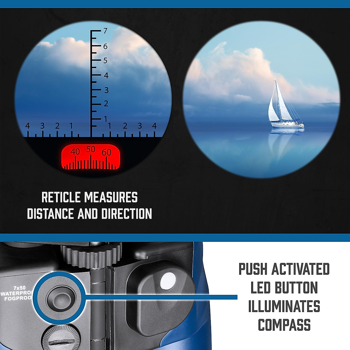 BARSKA 7x50 Deep Sea Waterproof Binocular w/ Internal Rangefinder & Compass