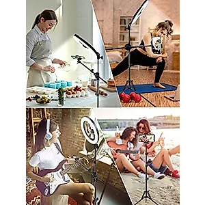 Selfie Ring Light with Stand and Phone Holder with Tripod Stand & Cell Phone Holder,Overhead Camera Phone Mount LED Halo Circle Lights Phone Stand for Video Recording/Live Stream/Vlog/YouTube/TikTok
