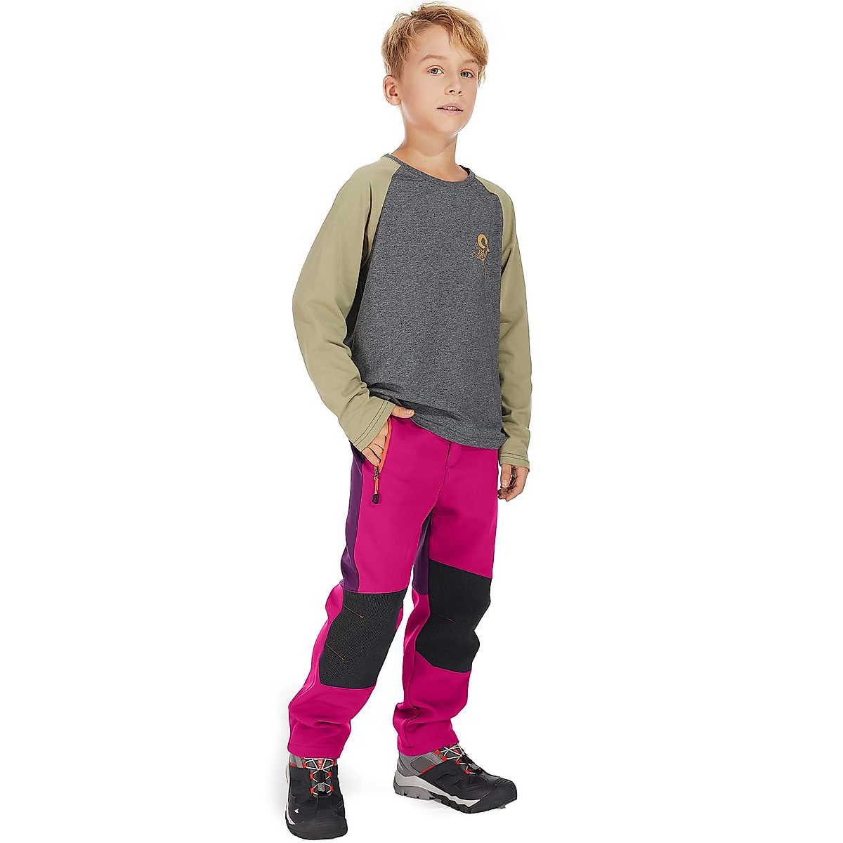 Jessie Kidden Kids Boys Girls Youth Waterproof Windproof Hiking Ski Snow Pants Elastic Waist Warm Insulated Fleece Lined Winter Pants #16010-Rose Red,4-5Years