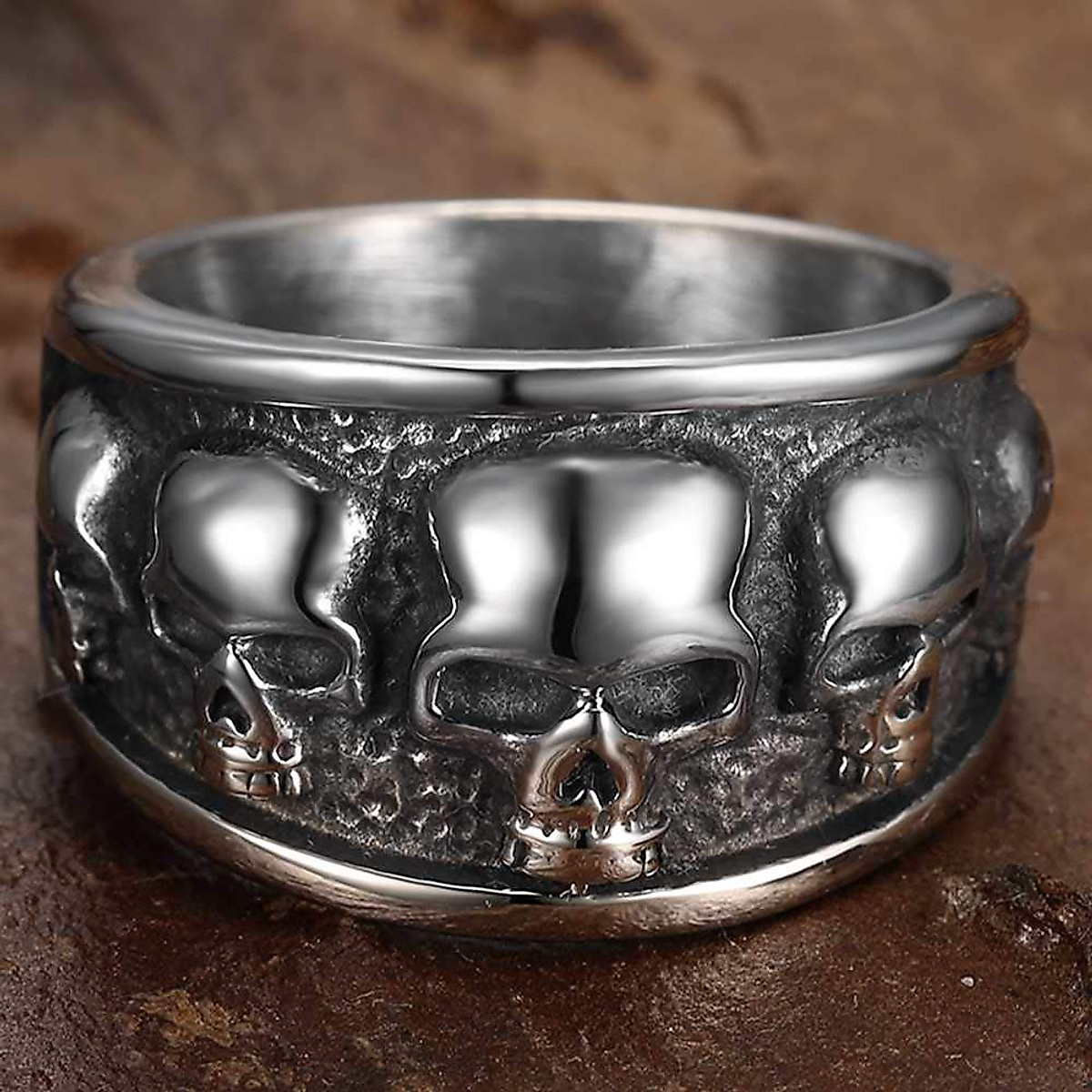 Jude Jewelers Retro Vintage Stainless Steel Gothic Death Skull Skeleton Cocktail Party Biker Statement Halloween Ring (Silver, 10)