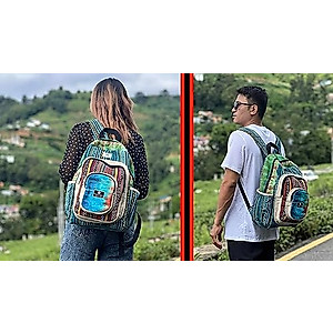Zillion Craft Travel laptop back pack. Eco Friendly 100% natural hemp back pack for School, College. Multi pocket colorful unique design.