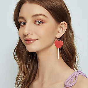 Food Sweet Cute Clear Transparent Heart Candy Resin Lollipop Earrings Resin Candy Earrings Costume Trendy Style Women Jewelry (Heart Candy Resin Lollipop Earrings-Red)