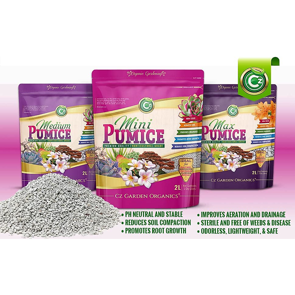 Pumice Stone Grow Media - Made in USA for Bonsai • Succulents • Cactus • Orchids - Horticultural Soil Amendment Additive Conditioner for Indoor and Outdoor Plants and Organic Gardens
