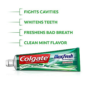 Colgate Max Fresh Whitening Toothpaste with Breath Strips, Clean Mint, 6 Ounce Tube, 4 Pack