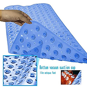 niceeshop Bath & Shower Mat & Bathroom Anti-Slip Mat, Extra Long Non-Slip Bath Mat (39" x 16"), Machine Washable Bath Tub Mat for Bathroom (Large Size Pure Blue)