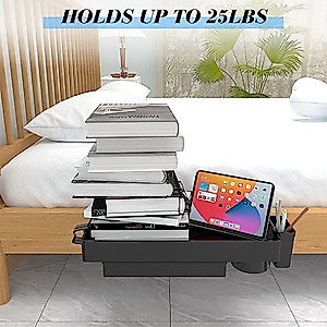 Ronlap Folding Bedside Shelf, Bunk Bed Shelf Organizer for Top Bunk Clip On Nightstand Plastic Bedside Shelf Tray for College Dorm Kids with Cupholder Hooks Hanging Cup, Small Size with Drawer, Black