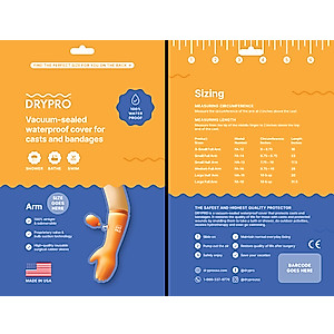DryCorp Waterproof Full Arm Cast Cover, Medium, Blue