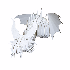 Cardboard Safari Recycled Cardboard Animal Taxidermy Dragon Trophy Head, Nikita White Small